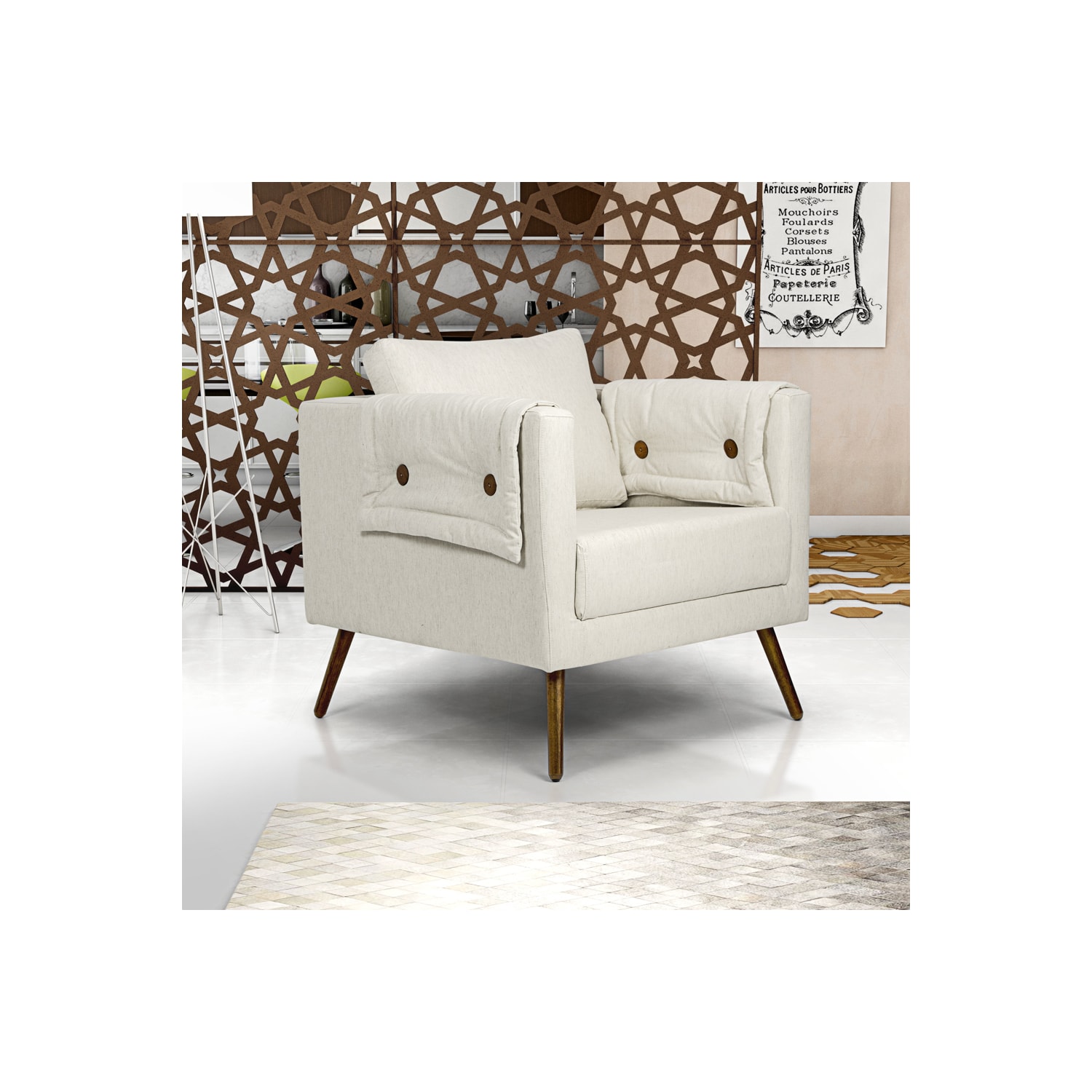 Poltrona Raymond em Estofado - Cru - Móveis Gruber