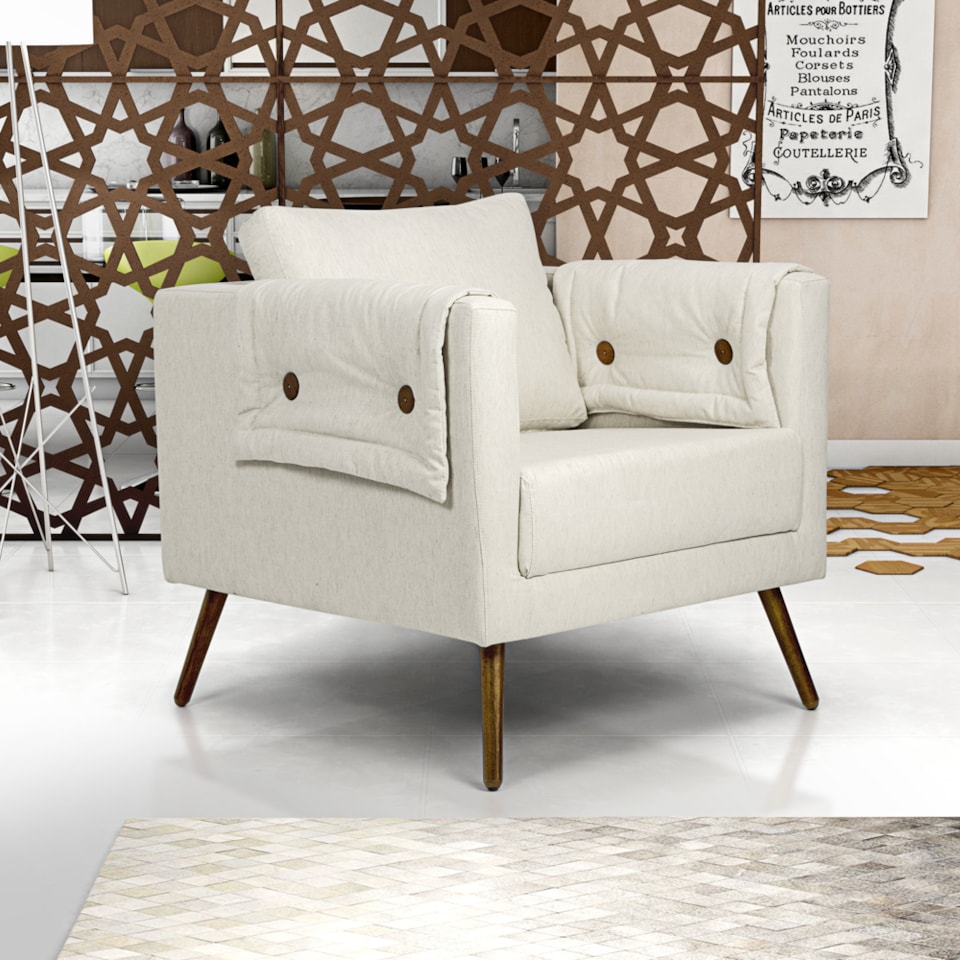 Poltrona Raymond em Estofado - Cru - Móveis Gruber